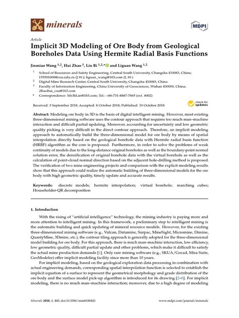 implicit 3d modeling of ore body from geological boreholes data using hermite radial basis