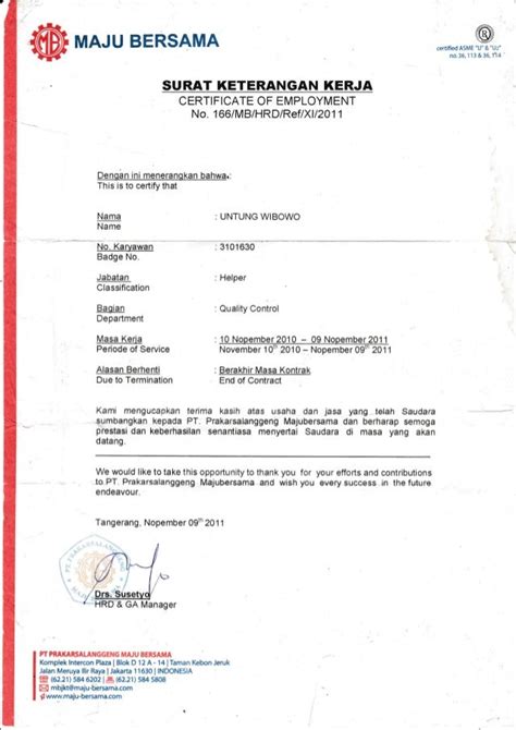 Detail Contoh Surat Pengalam Kerja Koleksi Nomer