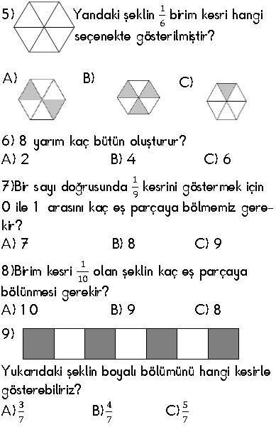 3 Sinif Matematik Kesirler Konu Değerlendirme Sorulari Ders ve