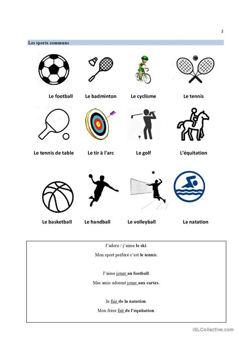 Sports Et Loisirs Fran Ais Fle Fiches Pedagogiques Pdf Doc