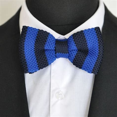 Noeud papillon homme pas cher Tricot noué ajustable Bleu à rayures