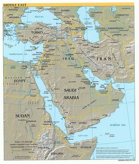 Mapa Físico de Oriente Medio Tamaño completo Gifex