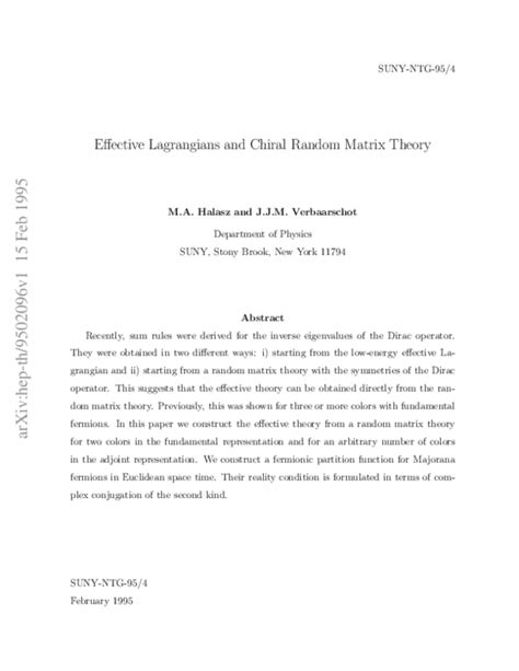 pdf effective lagrangians and chiral random matrix theory jacobus verbaarschot