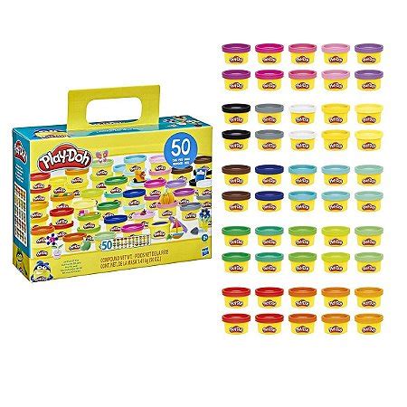 Kit 50 Potes Massinha De Modelar Play Doh Hasbro Colorido Dalia