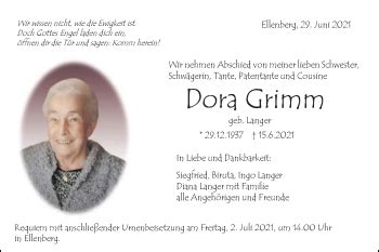 Traueranzeigen Von Dora Grimm OstalbTrauer
