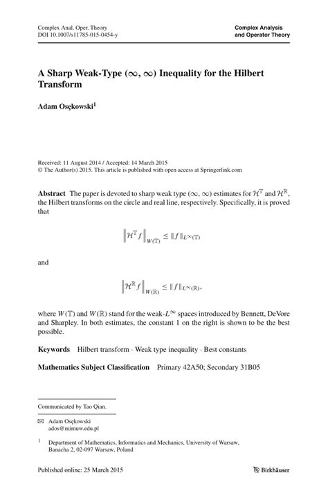 pdf a sharp weak type infty infty inequality for the hilbert transform