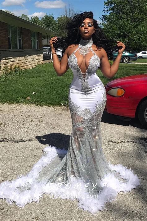 Silver See Through Mermaid African American Prom Gown Promfy
