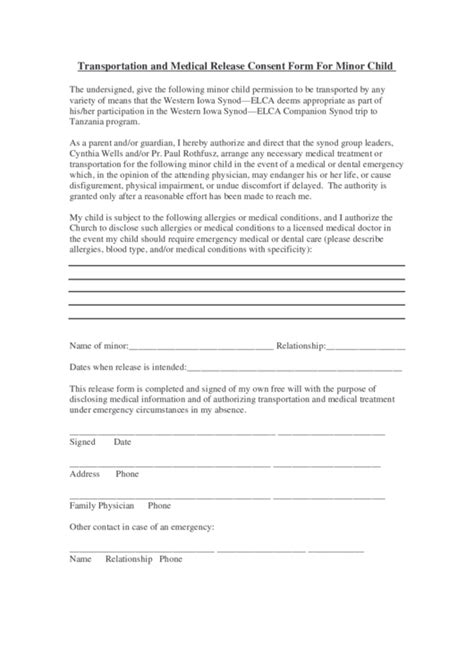 Church Transportation Release Form Transport Informations Lane