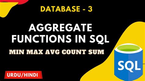 aggregate functions min max avg sum count in sql urdu hindi jawad aslam youtube