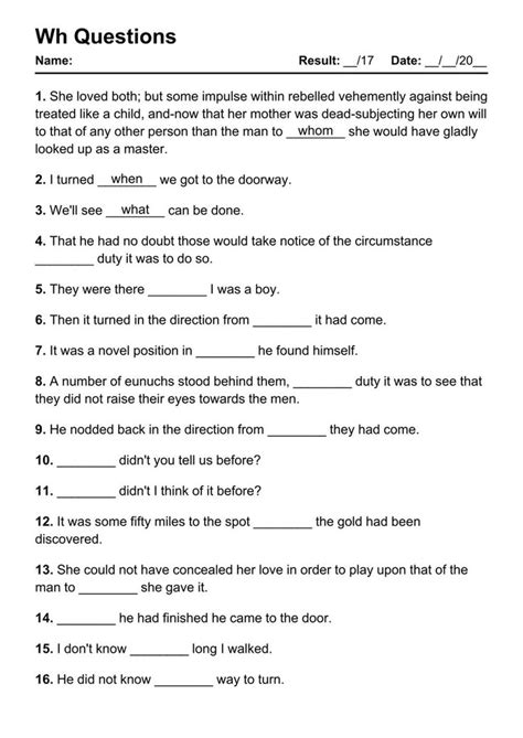 Wh Questions Exercises PDF Worksheet With Answers Test 1 In 2024 Wh