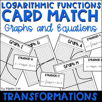 Transformations Of Logarithmic Function Graphs Card Match By Algebra Star