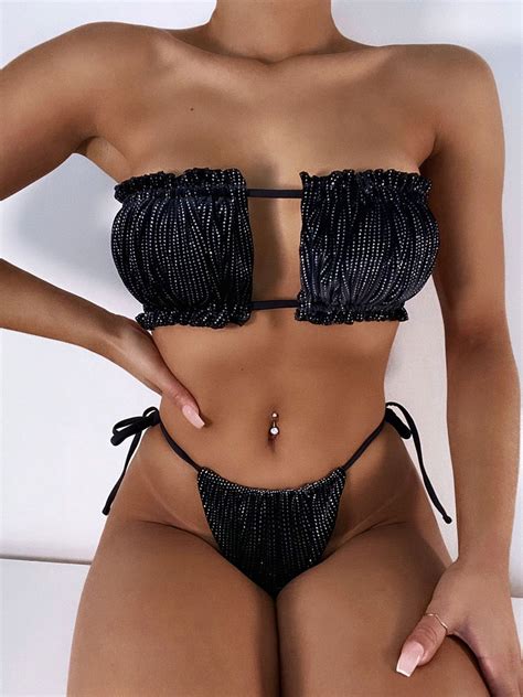 Trajes de baño negros para mujer Conjunto de dos piezas Correas con