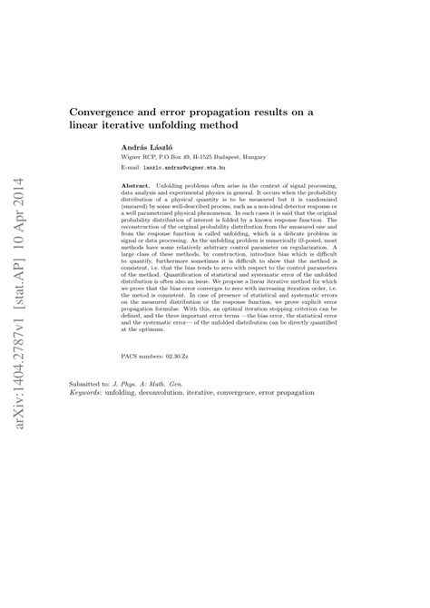 pdf convergence and error propagation results on a linear iterative unfolding method