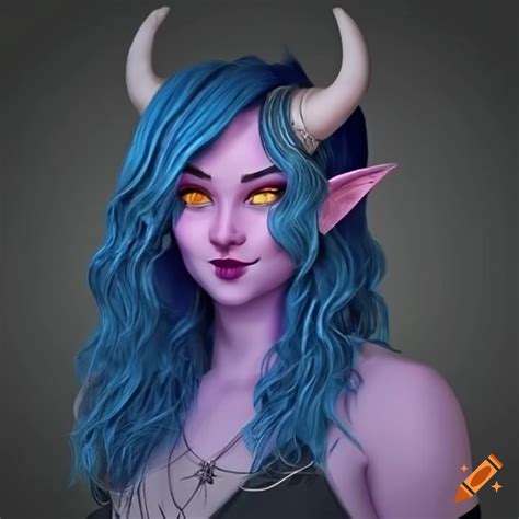 Female Tiefling Bard With Navy Blue Hair Bright Red Skin And Gold Eyes On Craiyon