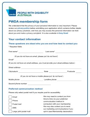 Fillable Online Pwd Org PWDA Membership Form Fax Email Print PdfFiller