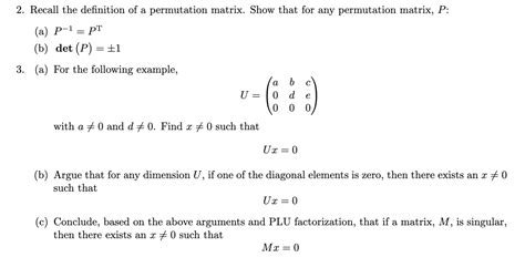 solved 2 recall the definition of a permutation matrix