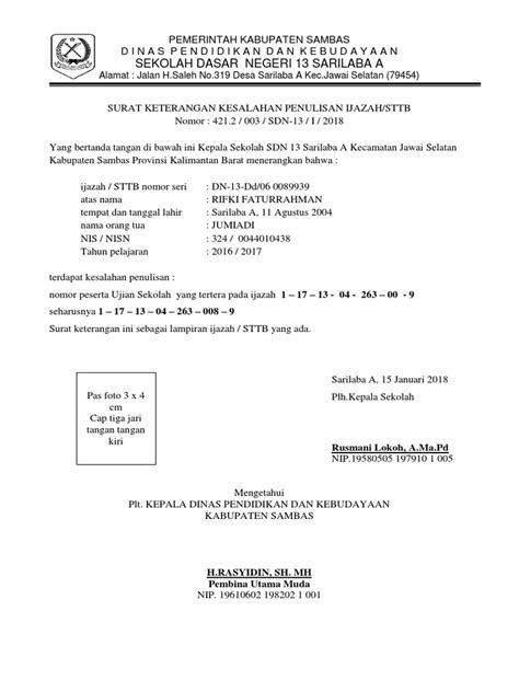 Detail Contoh Surat Permohonan Kesalahan Penulisan Ijazah Koleksi Nomer 22