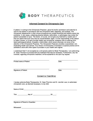 Fillable Online Informed Consent For Chiropractic Care Consent To Treat