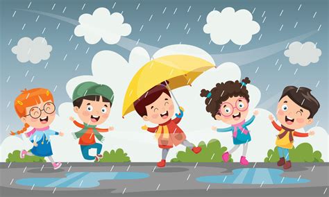 niños usando paraguas bajo la lluvia 2831808 Vector en Vecteezy