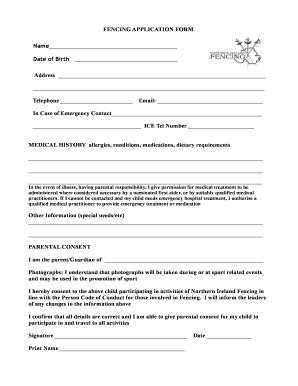 Fillable Online FENCING APPLICATION FORM Address NI Fencing Ltd Fax