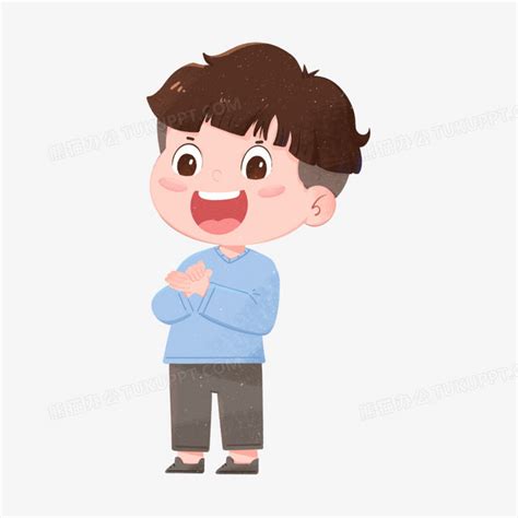 卡通手绘男孩站着拍手免抠元素PNG图片素材下载 手绘PNG 熊猫办公