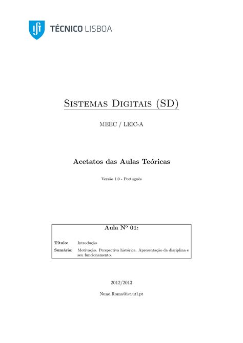 Aula 01 Introdução Sistemas Digitais SD MEEC LEIC A