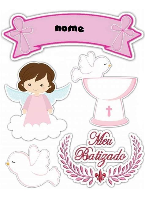 Topper Tag Topo De Bolo Batizado Menina Mercado Livre