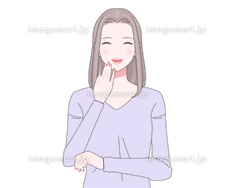 口に手を当てて笑っている表情の女性のイラスト 216927939 イメージマート