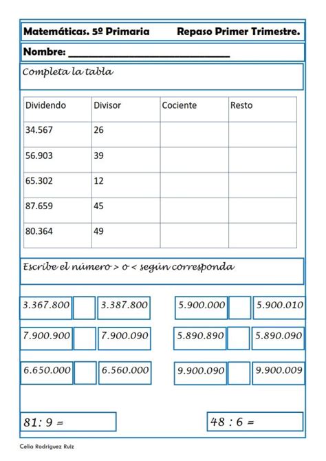 Ejercicios De Matematicas Para Quinto Grado Conocimientos Generales