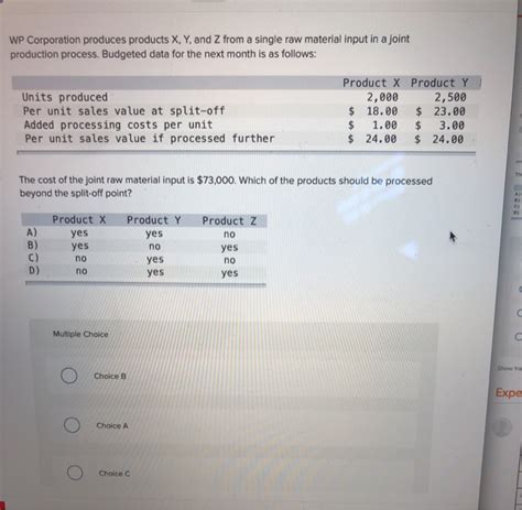 Solved WP Corporation Produces Products X Y And Z From A Chegg