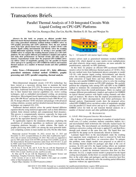 pdf parallel thermal analysis of 3 d integrated circuits with liquid cooling on cpu gpu platforms