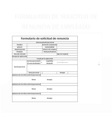 Plantilla De Formato Excel Formulario De Solicitud De Renuncia De