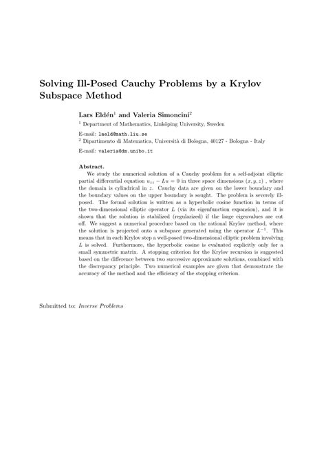 pdf solving ill posed cauchy problems by a krylov subspace method