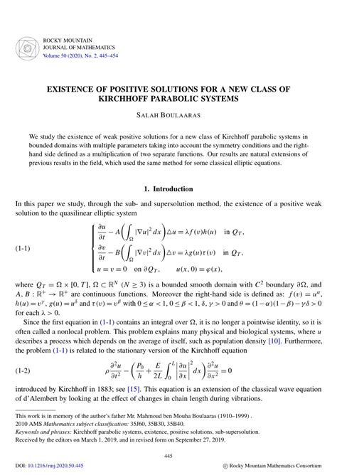 pdf existence of positive solutions for a new class of kirchhoff parabolic systems
