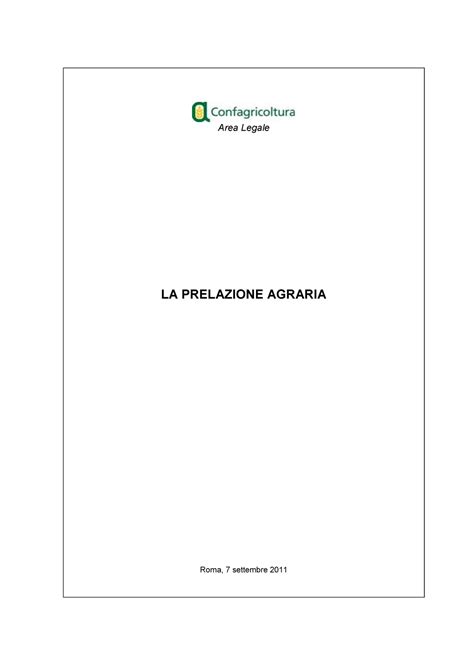 Vademecum Prelazione Agraria Area Legale LA PRELAZIONE AGRARIA Roma