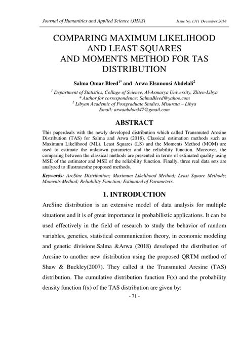 pdf 71 comparing maximum likelihood and least squares and moments method for tas distribution