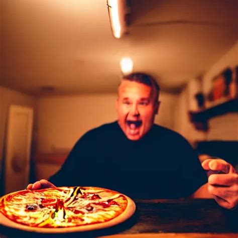 Gopro Footage Of A Middle Aged Man Eating A Slice Of Stable Diffusion