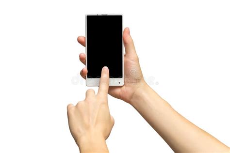 Modello Della Mano Femminile Che Tiene Telefono Cellulare Frameless Con