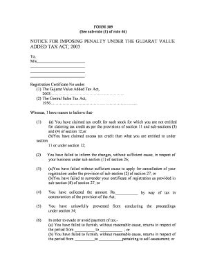 Fillable Online Commercialtax Gujarat Gov FORM 309 See Sub Rule 1 Of
