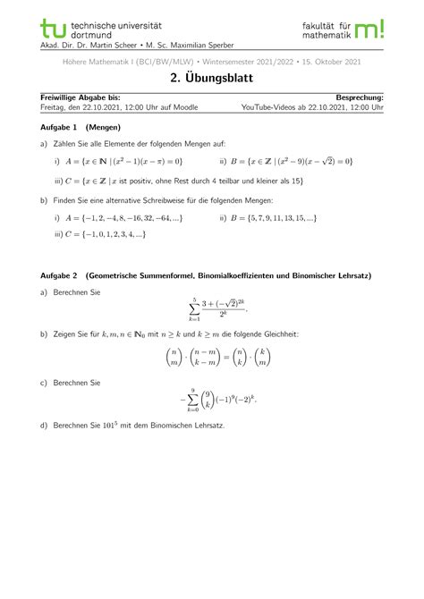 Hm I ws2122 ub02 Höhere Mathematik 1 Übung Akad Dir Dr Martin