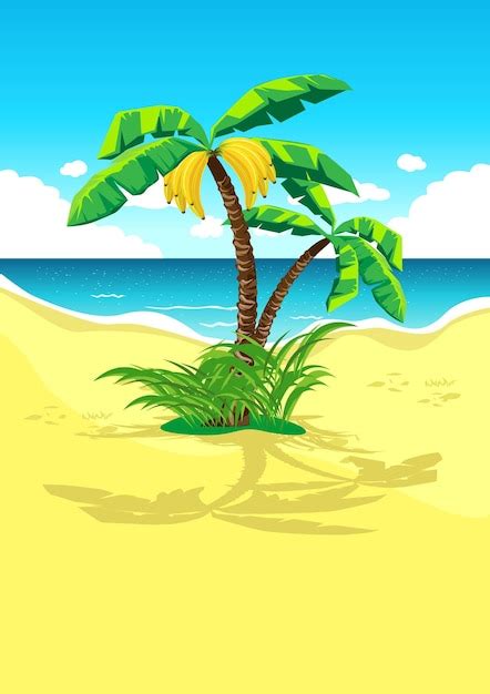 Playa Tropical Con Palmeras Vector Premium