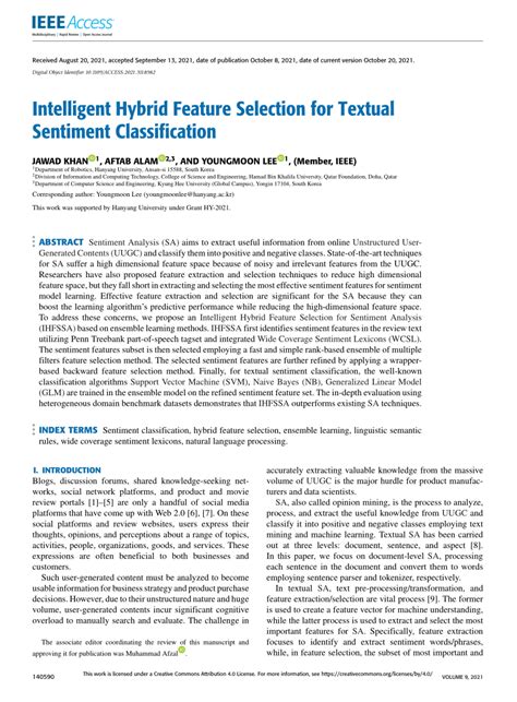 pdf intelligent hybrid feature selection for textual sentiment classification