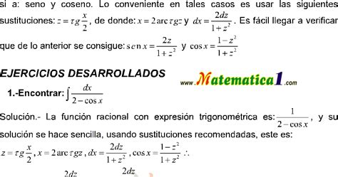INTEGRALES DE FUNCIONES RACIONALES DE SENOS Y COSENOS RESUELTOS PDF