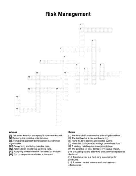 Money Matters Crossword Puzzle