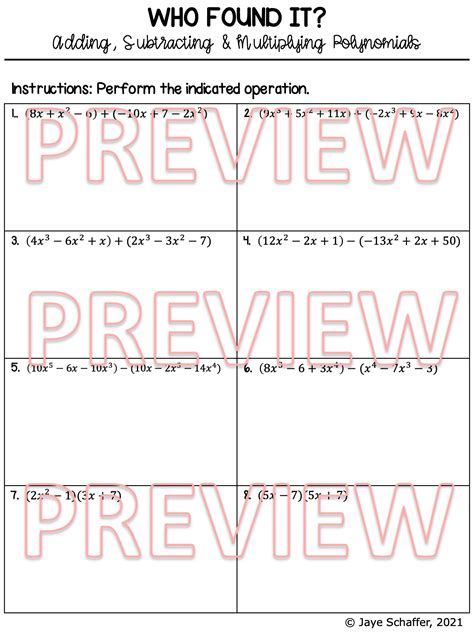 adding subtracting and multiplying polynomials clue mystery activity made by teachers