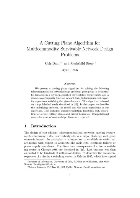pdf a cutting plane algorithm for multicommodity survivable network design problems