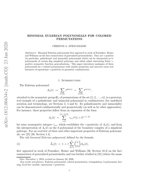 pdf binomial eulerian polynomials for colored permutations