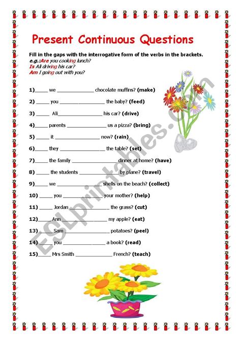 Present Continuous Questions ESL Worksheet By Elle81