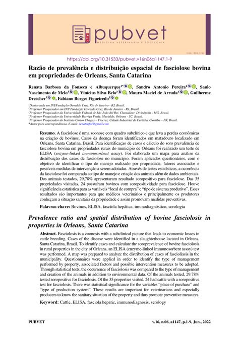 PDF Razão de prevalência e distribuição espacial de fasciolose bovina