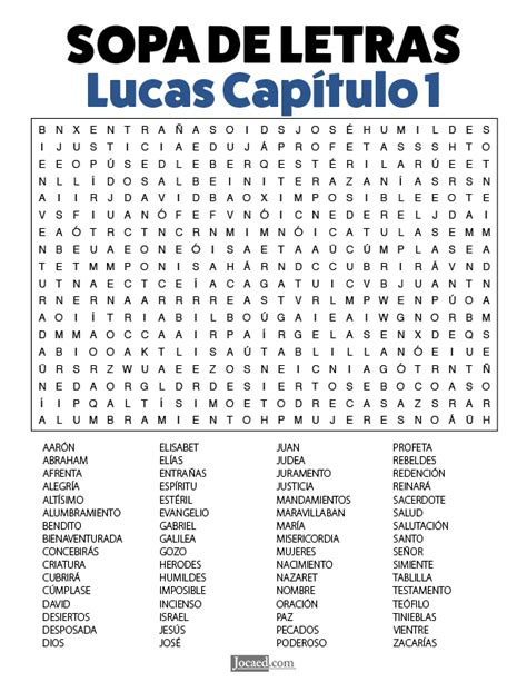Sopa de Letras Lucas Capítulo 1 Letra regular Listo para imprimir
